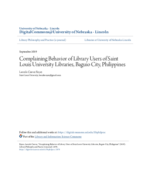 (PDF) Complaining Behavior of Library Users of Saint Louis University ...