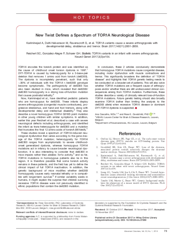(PDF) New twist defines a spectrum of TOR1A neurological disease