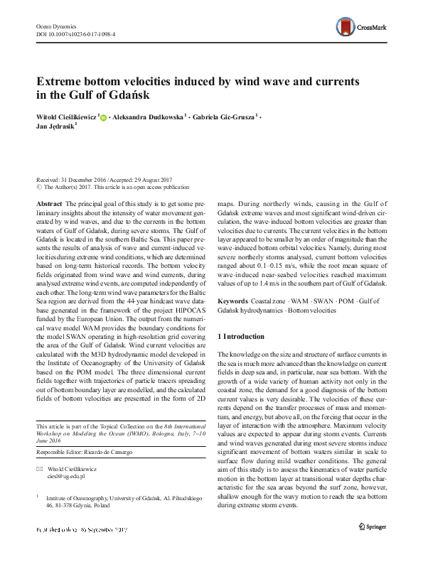 (PDF) Extreme bottom velocities induced by wind wave and currents in ...