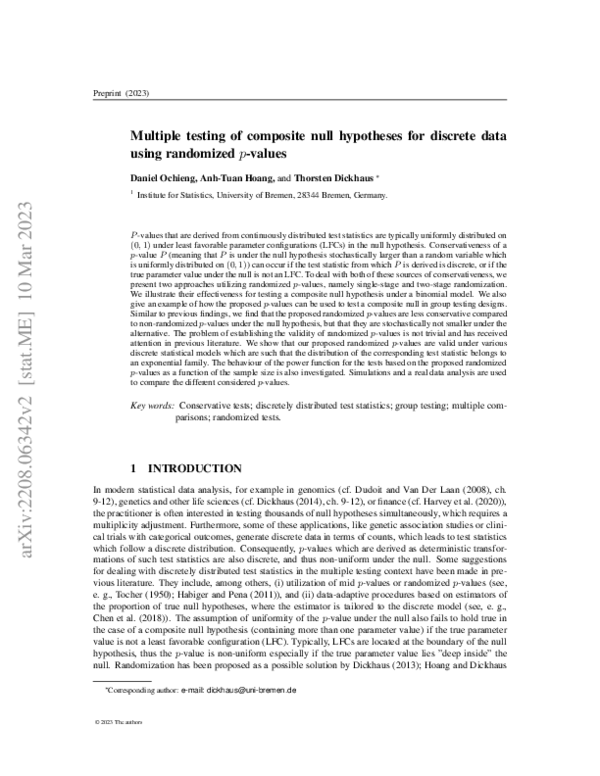 (PDF) Multiple testing of composite null hypotheses for discrete data ...