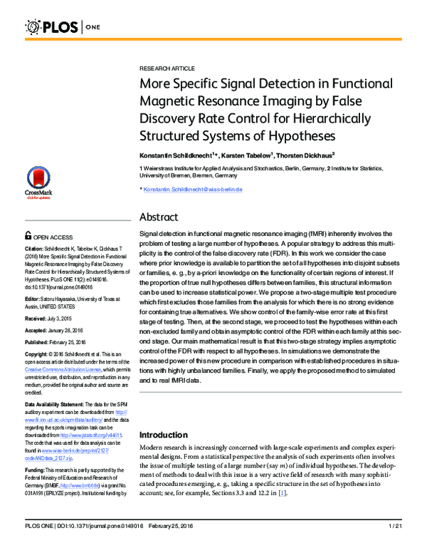 (PDF) More Specific Signal Detection in Functional Magnetic Resonance Imaging by False Discovery ...