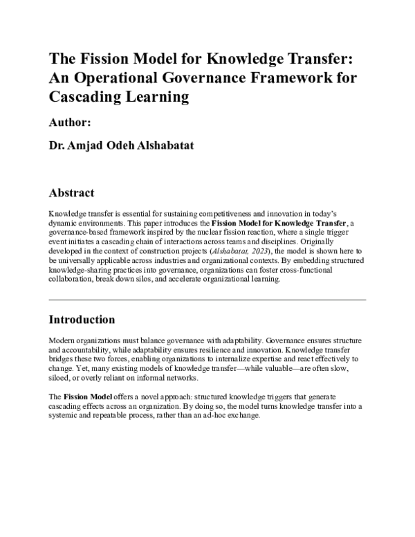 (PDF) The Fission Model for Knowledge Transfer: An Operational ...