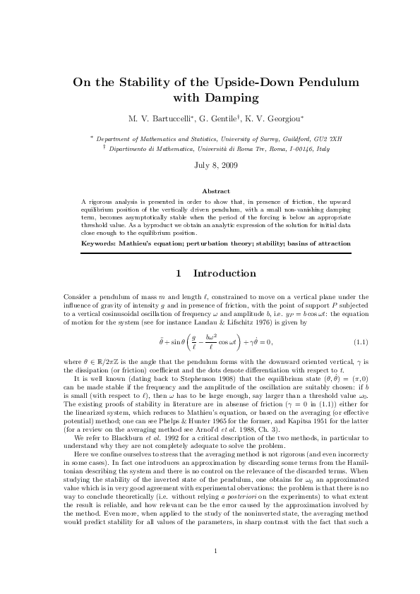 (PDF) On the stability of the upside–down pendulum with damping