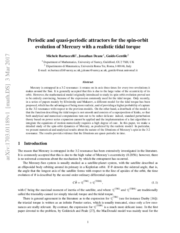 (PDF) Periodic and quasi-periodic attractors for the spin–orbit ...