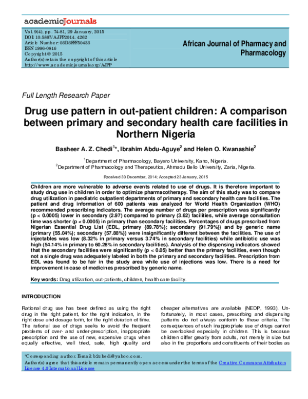 (PDF) Drug use pattern in out-patient children: A comparison between ...