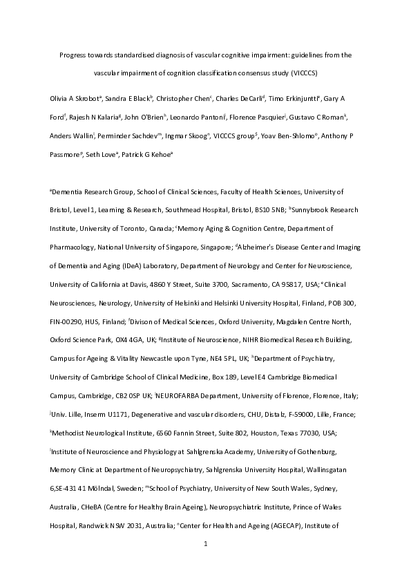 (PDF) Progress toward standardized diagnosis of vascular cognitive impairment: Guidelines from ...