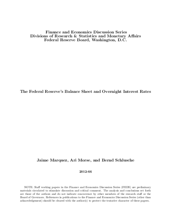 (PDF) The Federal Reserve's Balance Sheet and Overnight Interest Rates