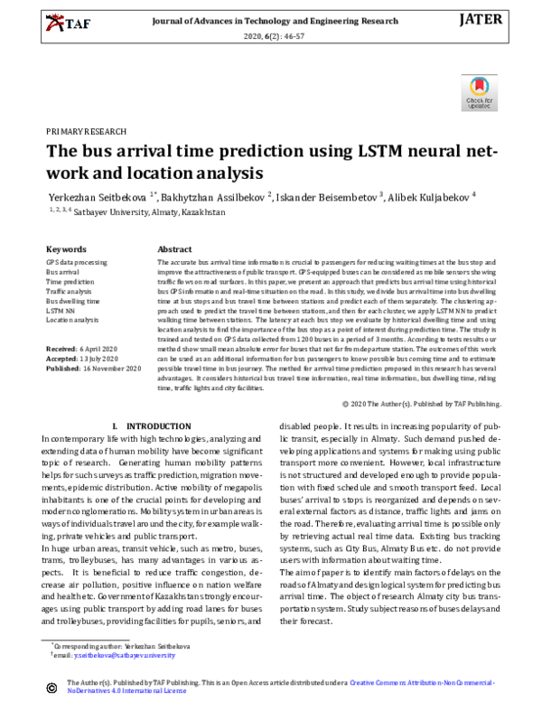 (PDF) The bus arrival time prediction using LSTM neural network and ...