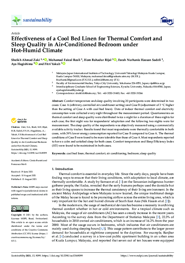 (PDF) Effectiveness of a Cool Bed Linen for Thermal Comfort and Sleep ...