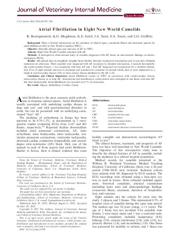 (PDF) Atrial Fibrillation in Eight New World Camelids