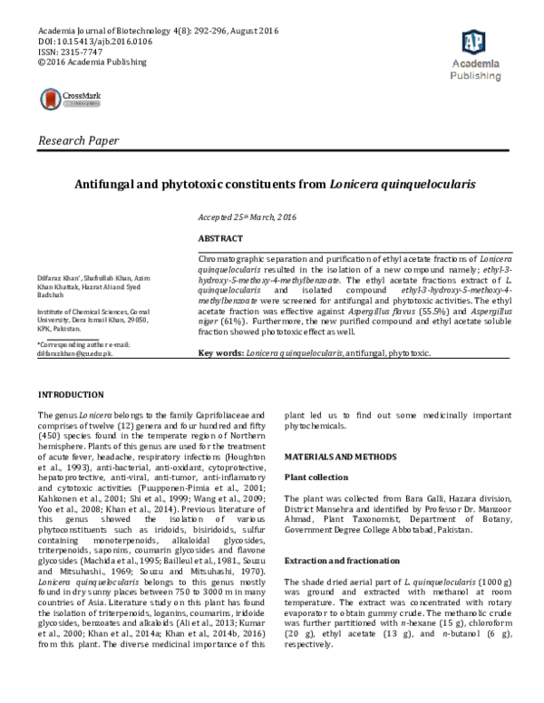 (PDF) Antifungal and phytotoxic constituents from Lonicera quinquelocularis