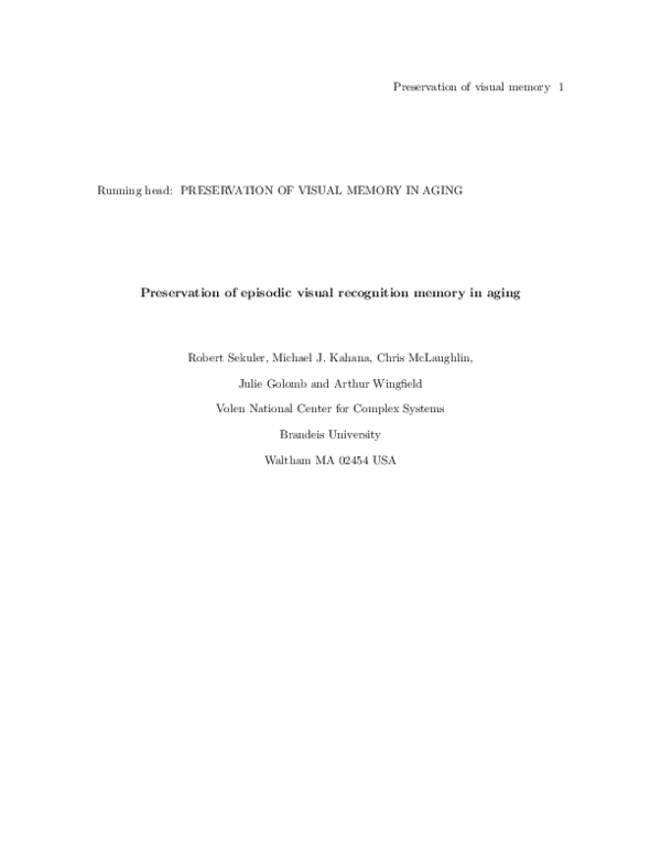 (PDF) Episodic visual recognition memory and aging: A case of preserved ...