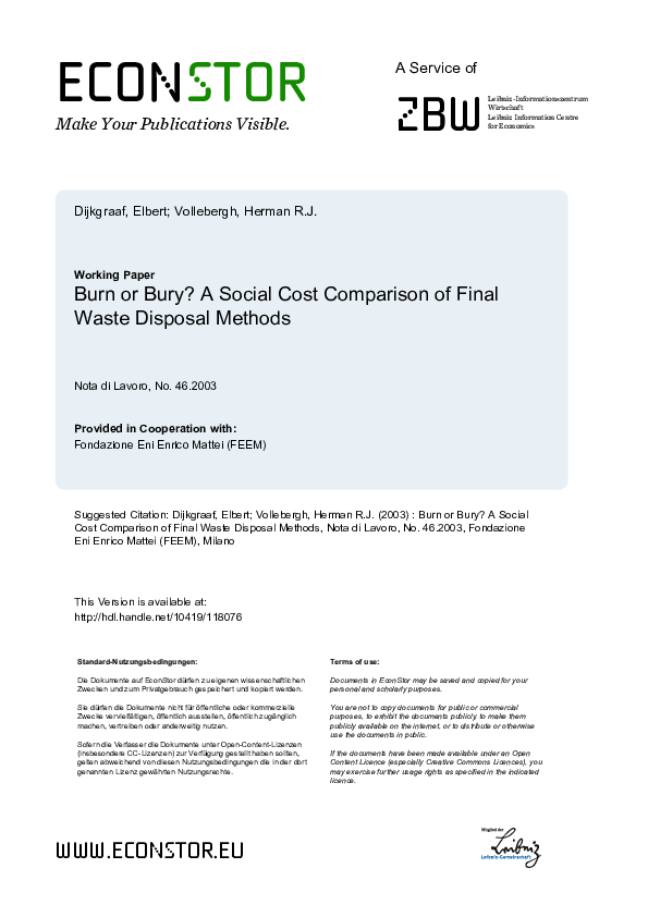 (PDF) Burn or Bury? A Social Cost Comparison of Final Waste Disposal ...