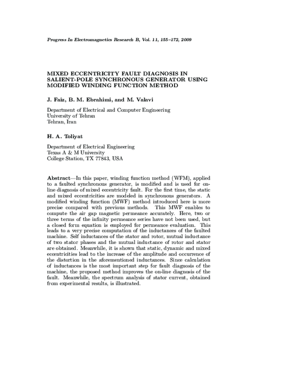 Pdf Mixed Eccentricity Fault Diagnosis In Salient Pole Synchronous Generator Using Modified