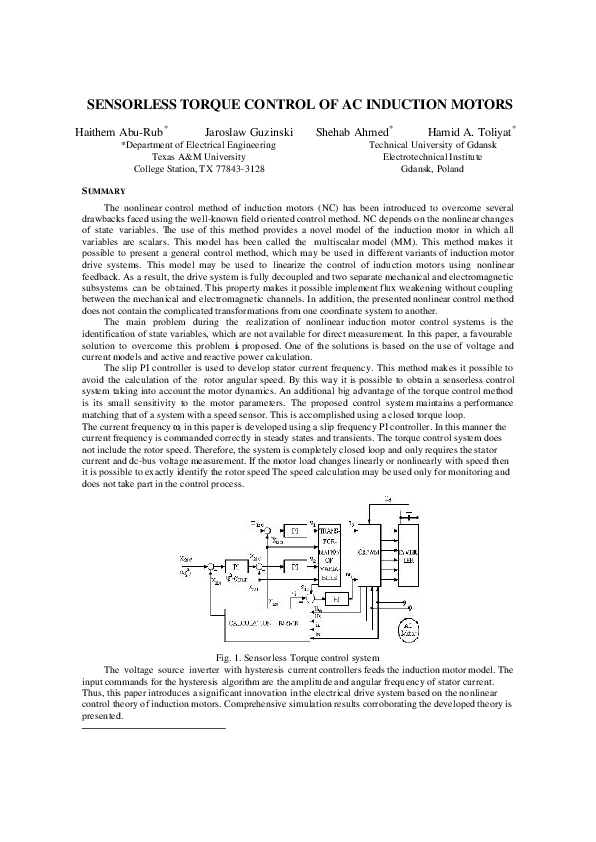 (PDF) Sensorless torque control of AC induction motors