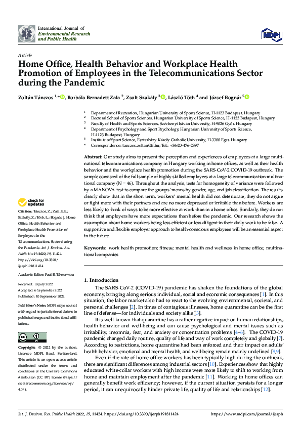 (PDF) Home Office, Health Behavior and Workplace Health Promotion of ...