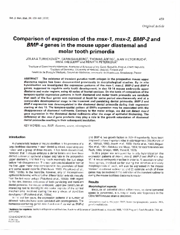 (PDF) Comparison of expression of the msx-1, msx-2, BMP-2 and BMP-4 ...