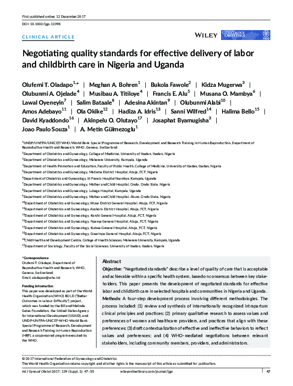 (PDF) Negotiating quality standards for effective delivery of labor and ...