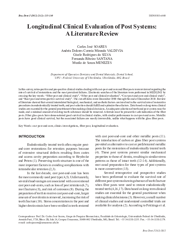 (PDF) Longitudinal clinical evaluation of post systems: a literature review