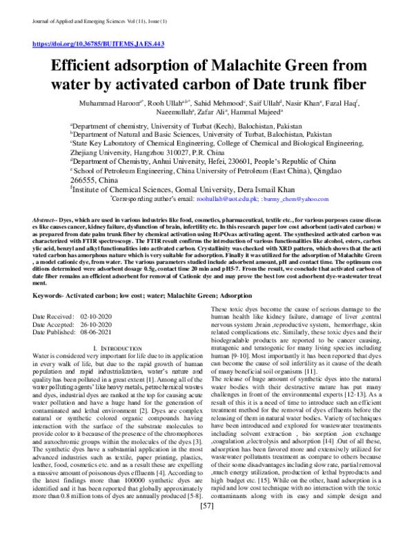 (PDF) Efficient adsorption of Malachite Green from water by activated ...