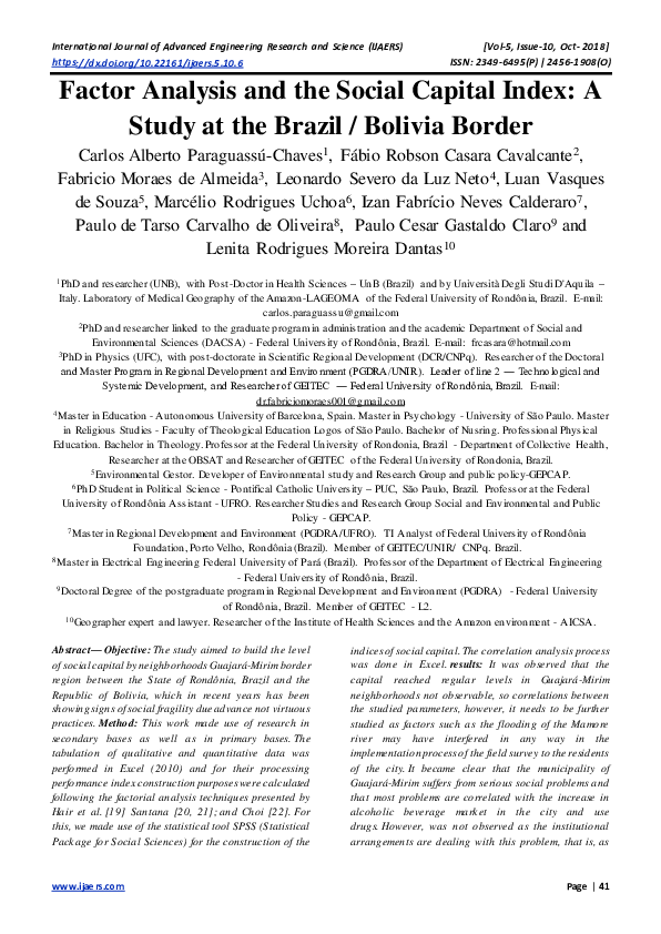 (PDF) Factor Analysis and the Social Capital Index: A Study at the ...