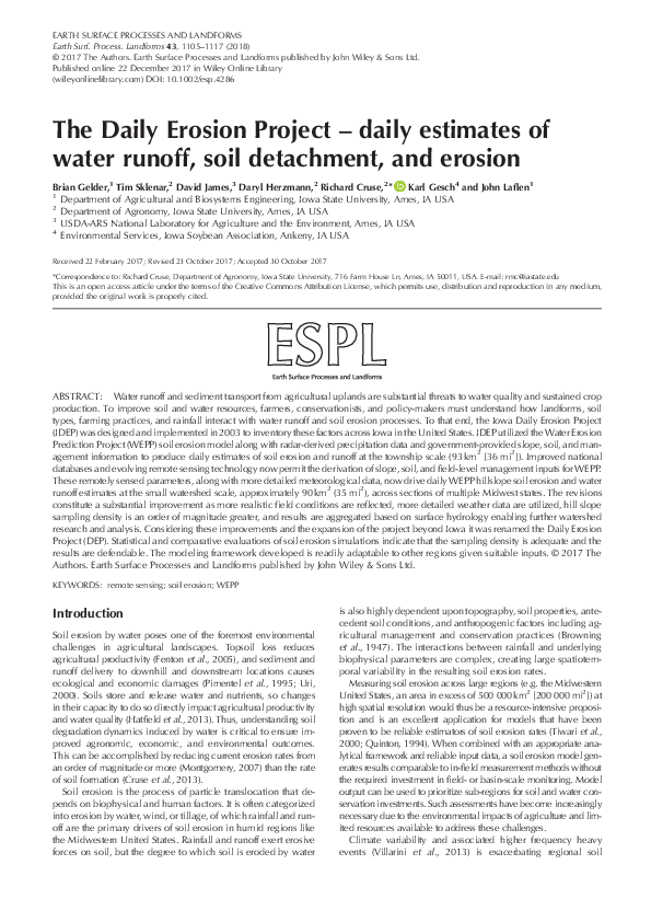 (PDF) The Daily Erosion Project – daily estimates of water runoff, soil ...