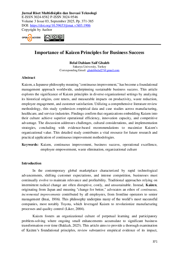 (PDF) Importance of Kaizen Principles for Business Success