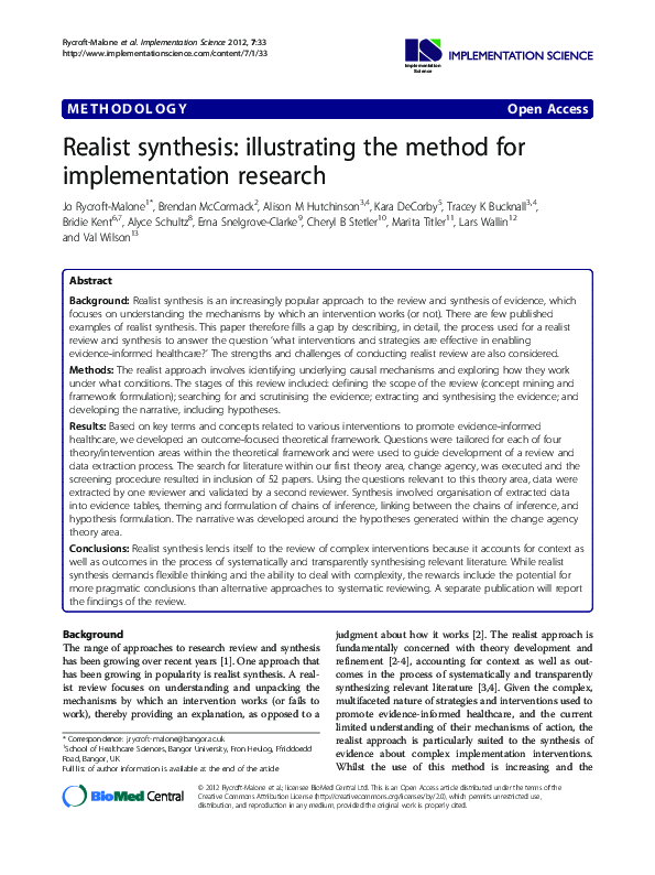 (PDF) Realist synthesis: illustrating the method for implementation ...