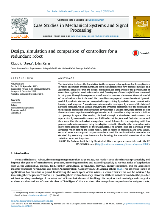 (PDF) Design, simulation and comparison of controllers for a redundant ...