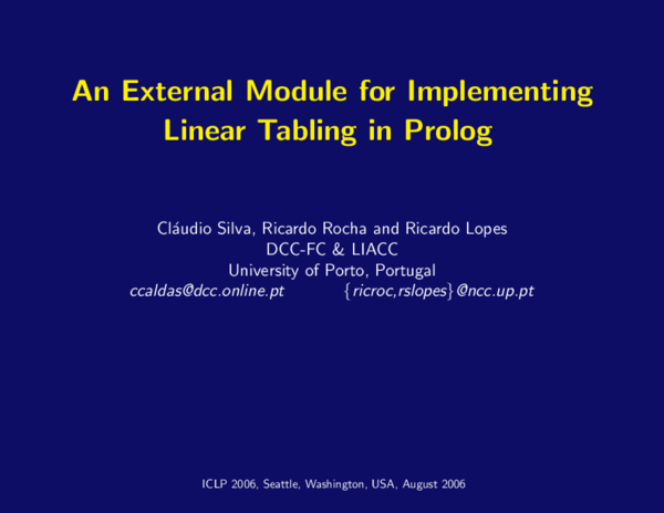 (PDF) An External Module for Implementing Linear Tabling in Prolog