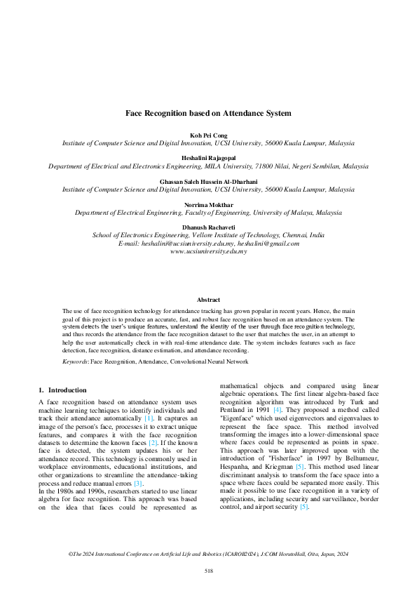 (PDF) Face Recognition based on Attendance System