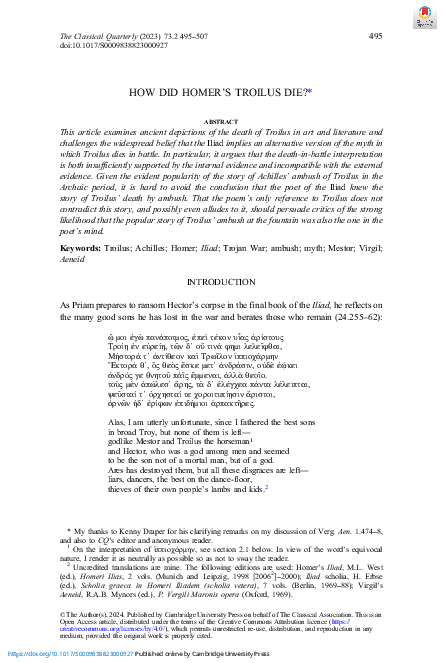 (PDF) How Did Homer's Troilus Die?