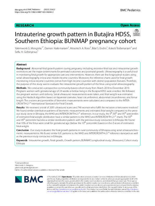 (PDF) Intrauterine growth pattern in Butajira HDSS, Southern Ethiopia ...