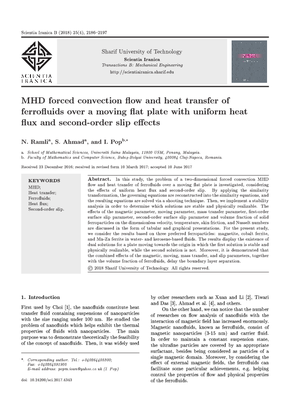(PDF) MHD forced convection ow and heat transfer of ferro fluids over a ...