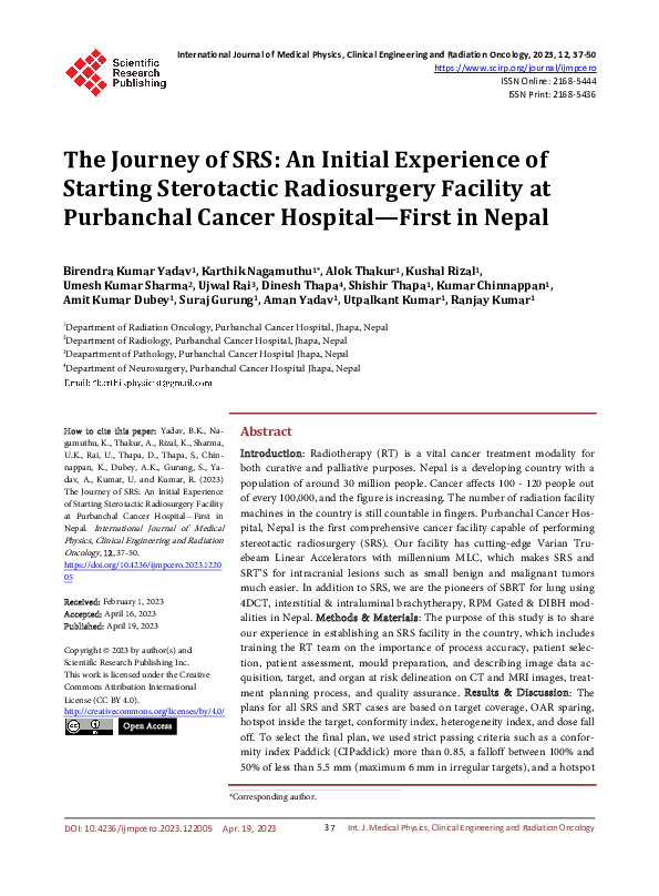 (PDF) The Journey of SRS: An Initial Experience of Starting Sterotactic ...