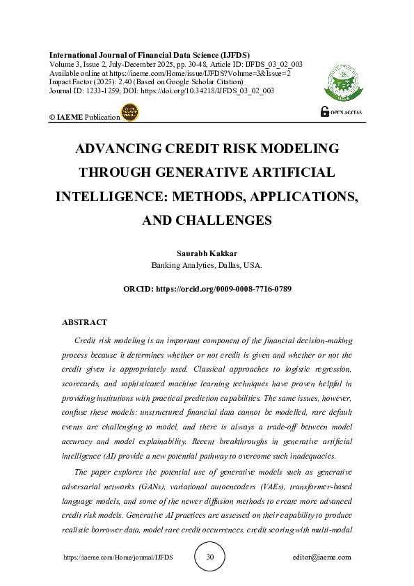 (PDF) ADVANCING CREDIT RISK MODELING THROUGH GENERATIVE ARTIFICIAL ...