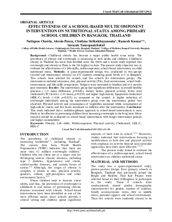 (PDF) Effectiveness Of A School-Based Multicomponent Intervention On Nutritional Status Among ...