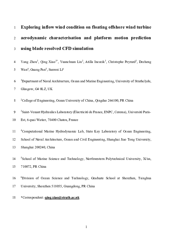 (PDF) Exploring inflow wind condition on floating offshore wind turbine aerodynamic ...