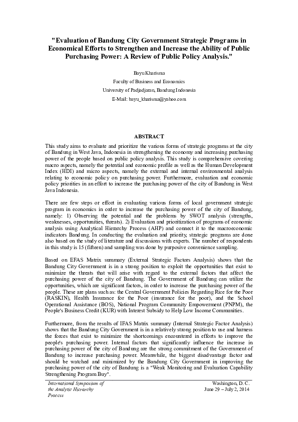 (PDF) Evaluation of Bandung City Government Strategic Programs in ...