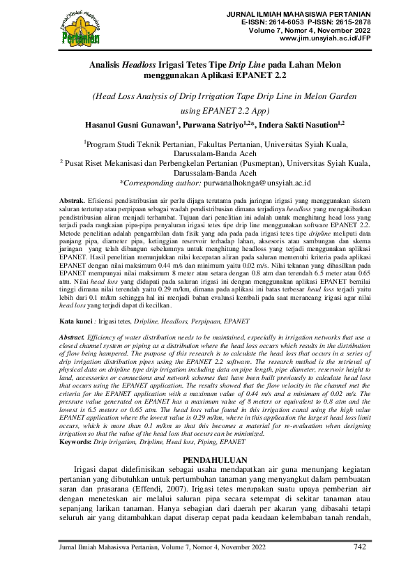 (PDF) Analisis Headloss Irigasi Tetes Tipe Drip Line Pada Lahan Melon ...