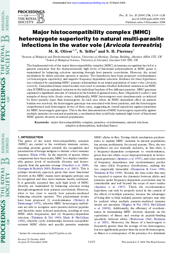 (PDF) Major histocompatibility complex (MHC) heterozygote superiority ...