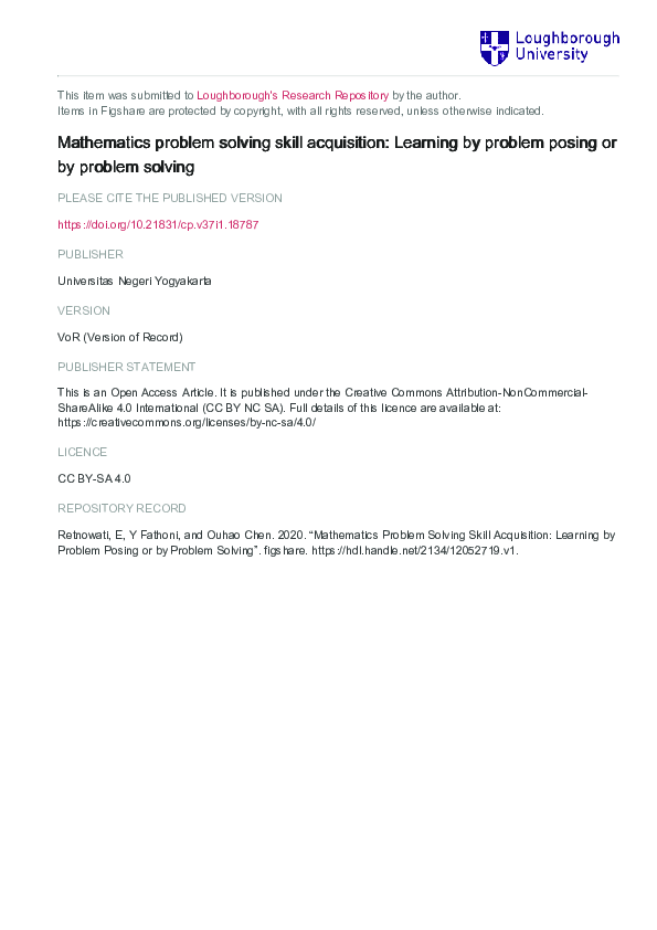 (PDF) Mathematics problem solving skill acquisition: Learning by ...