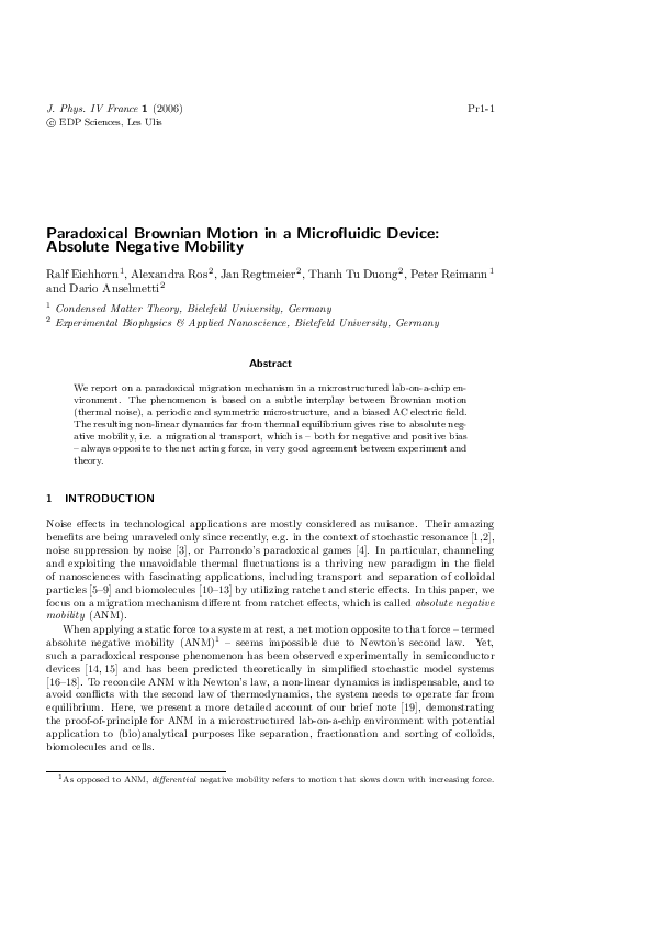 (PDF) Paradoxical Brownian Motion in a Microfluidic Device: Absolute ...