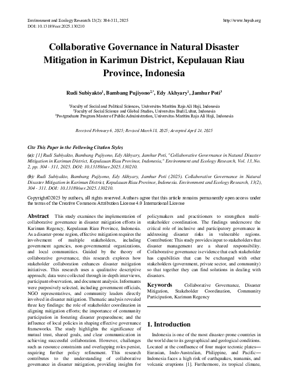 (PDF) Collaborative Governance in Natural Disaster Mitigation in ...