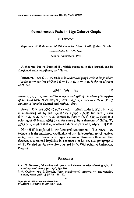 (PDF) Monochromatic paths in edge-colored graphs
