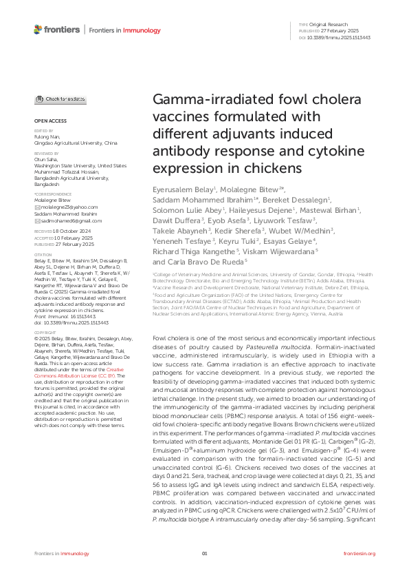 (PDF) Gamma-irradiated fowl cholera vaccines formulated with different ...
