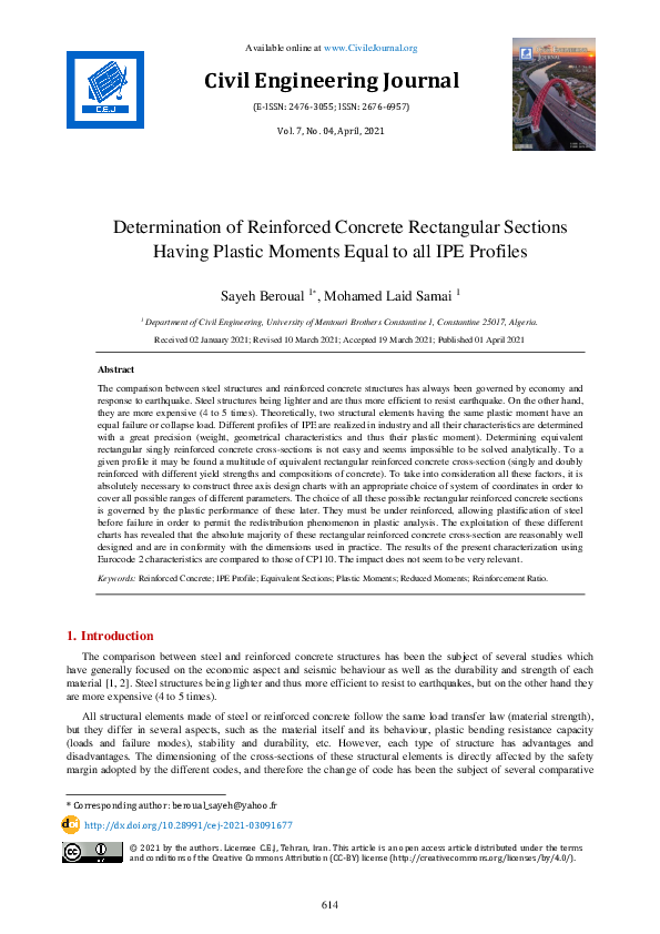 (PDF) Determination of Reinforced Concrete Rectangular Sections Having ...
