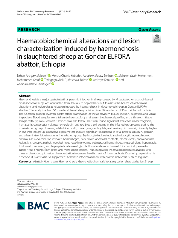 (PDF) Haematobiochemical alterations and lesion characterization induced by haemonchosis in ...