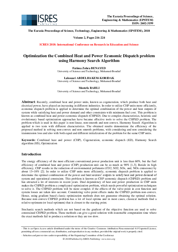 (PDF) Optimization the Combined Heat and Power Economic Dispatch ...