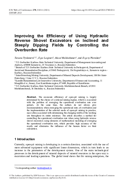 (PDF) Improving the Efficiency of Using Hydraulic Reverse Shovel ...